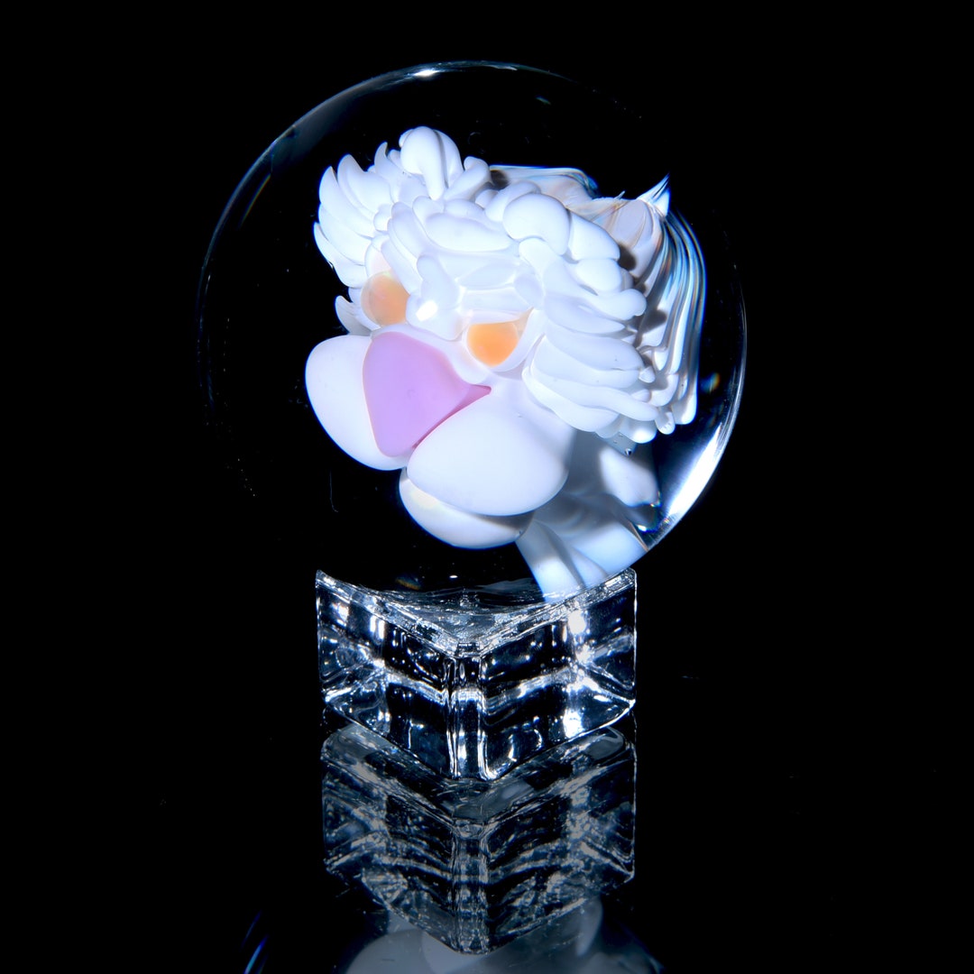 White Lion W/ Orange Opal Eyes 1.65 Borosilicate Marble by John Kobuki ...