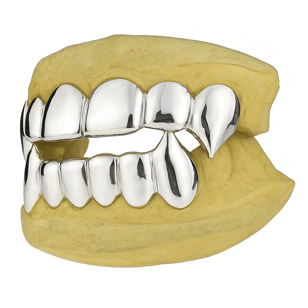 925 Sterling Silver Fang Grillz Custom Fit Dracula Vampire Fangs Teeth ...