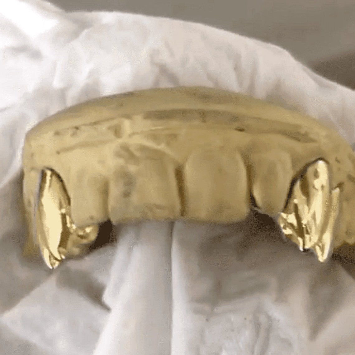 Solid 10K Gold or 14K Gold Custom Fang Grillz Set Double Fangs - Etsy