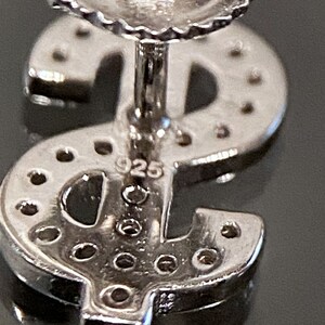 925 Sterling Silver Iced Dollar Sign Stud Earrings CZ Flooded Out Cash ...