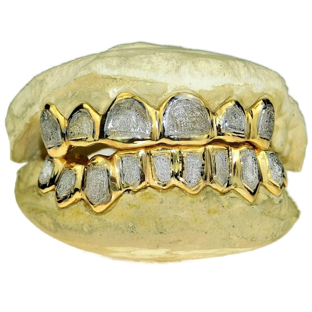 Gold Plated 925 Grillz Custom Fitted Diamond Dust Sterling Silver 2 Two ...