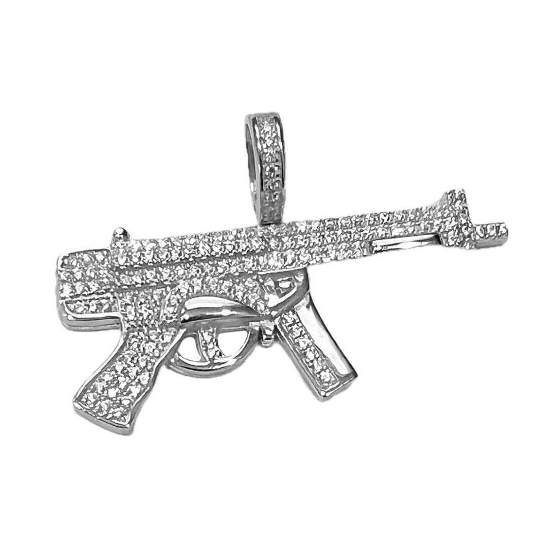 Real Solid 925 Sterling Silver AK-47 Assault Rifle Gun Pendant Bling ...