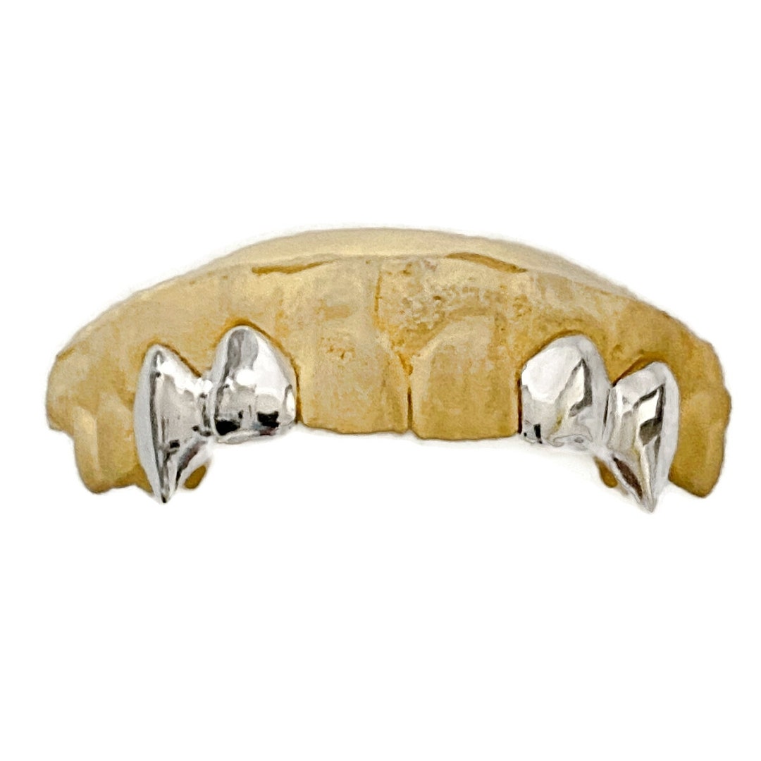 925 Sterling Silver Custom Fangs Grillz Set Double Caps Vampire Teeth ...