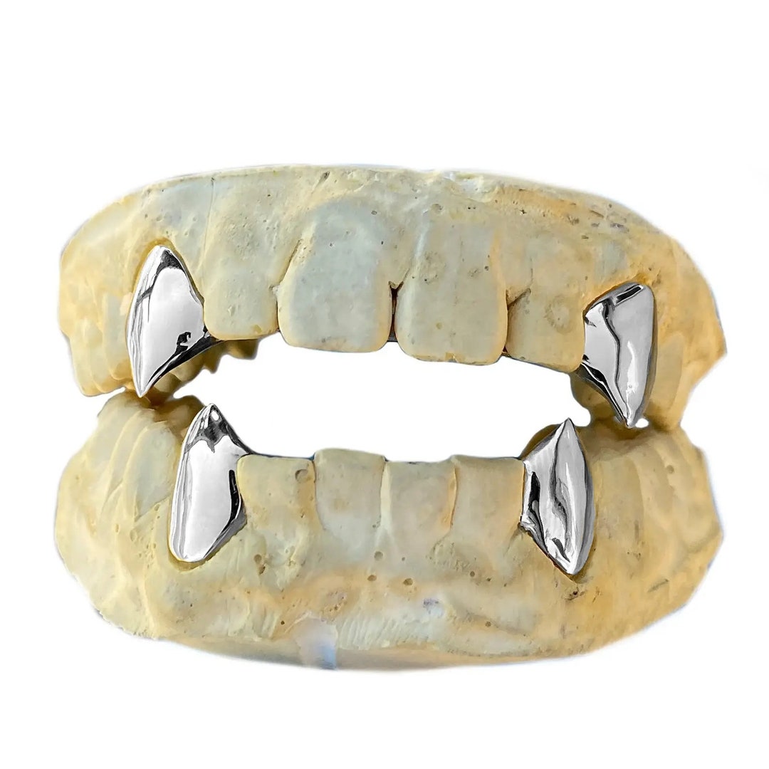 10K/14K White Gold Fang Grillz, Custom Vampire Caps (set of 2) - Etsy