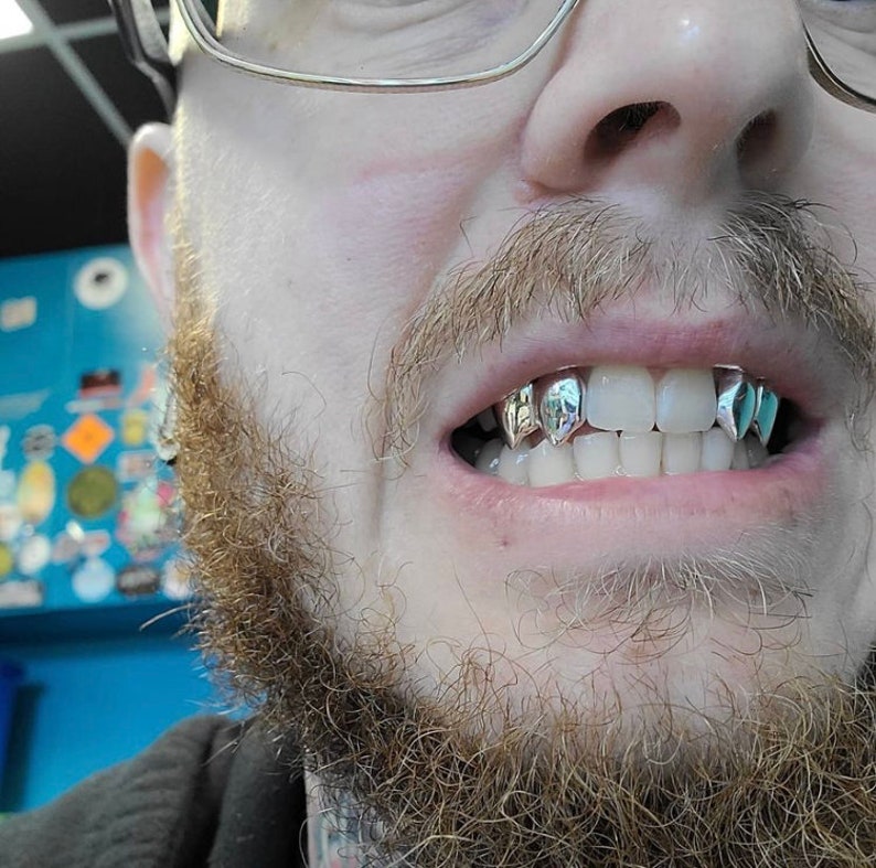 925 Sterling Silver Custom Fang Grillz Set Double Fangs Caps | Etsy