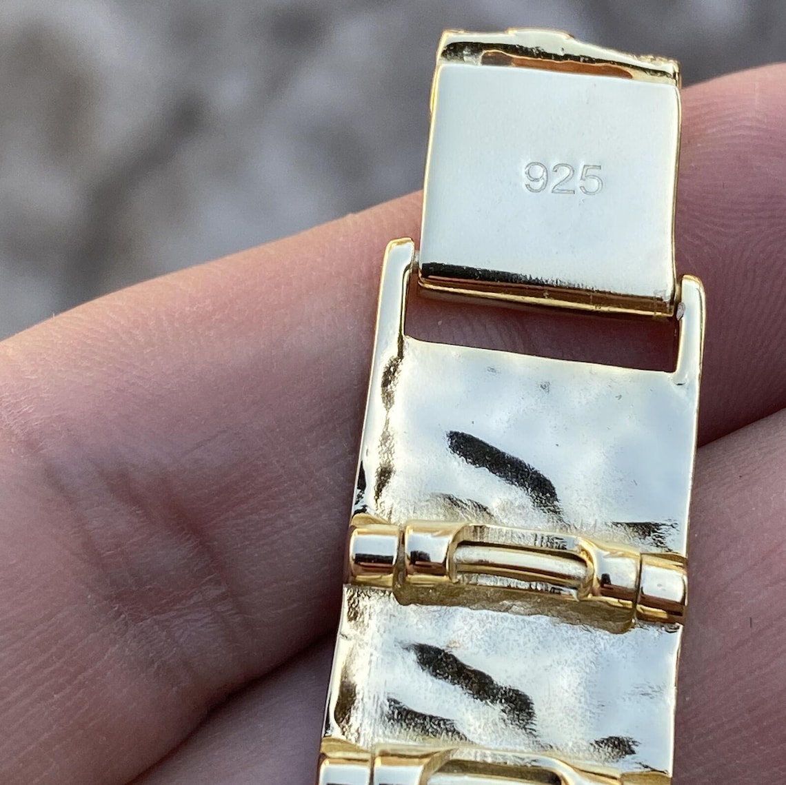 14K Gold Plated Over Solid 925 Sterling Silver Nugget Bracelet 8.5" X ...