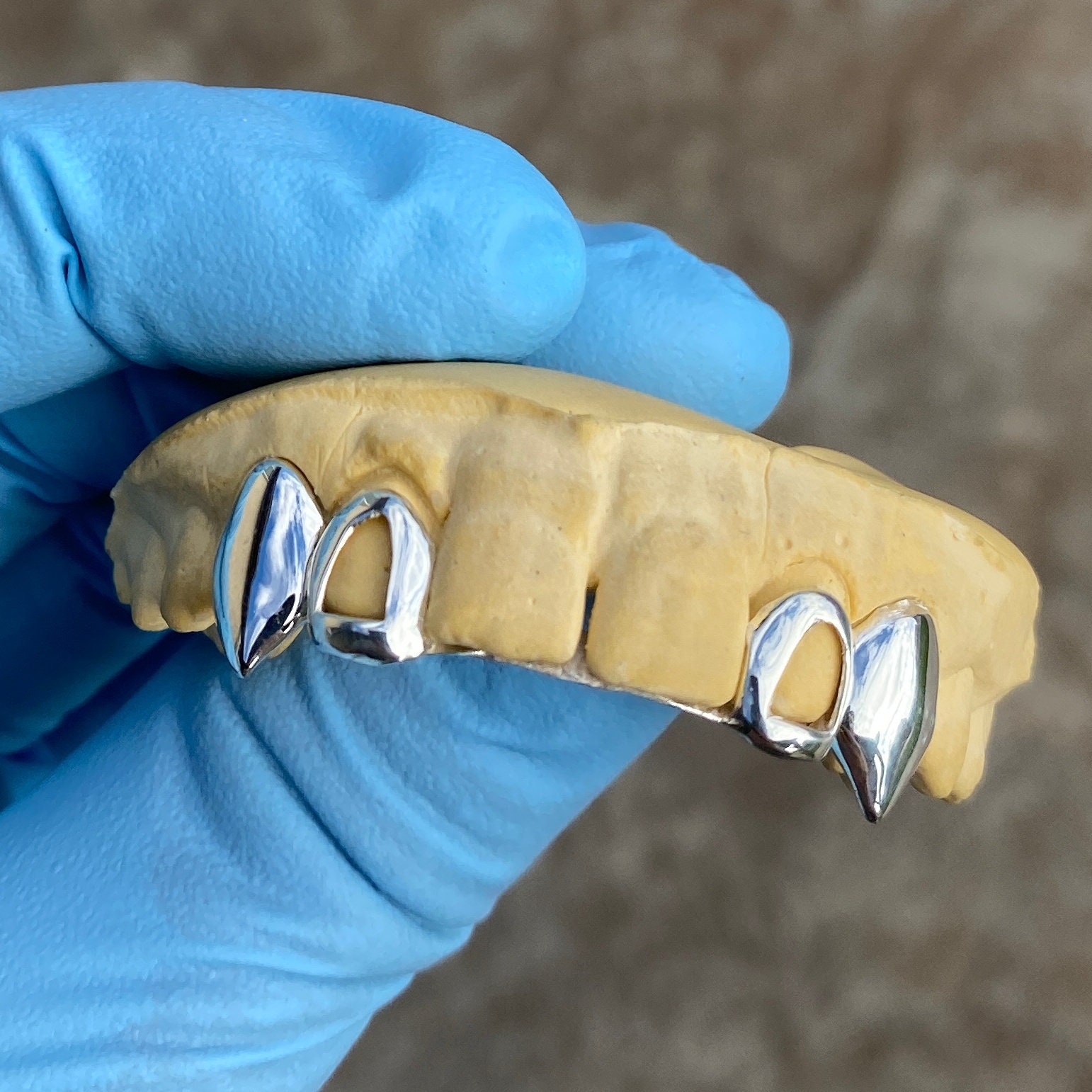 Real Solid 925 Sterling Silver Custom Fangs Grillz Set Double | Etsy