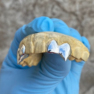 925 Sterling Silver Custom Fangs Grillz Set Double Caps Vampire Teeth ...