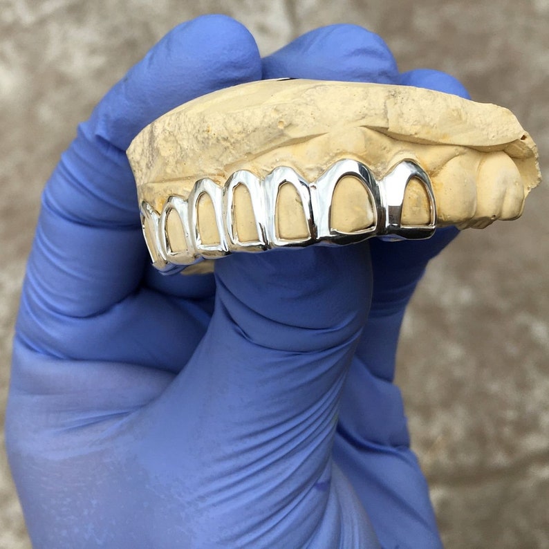 925 Sterling Silver Custom Grillz All Open Face Handmade Hollow Teeth ...
