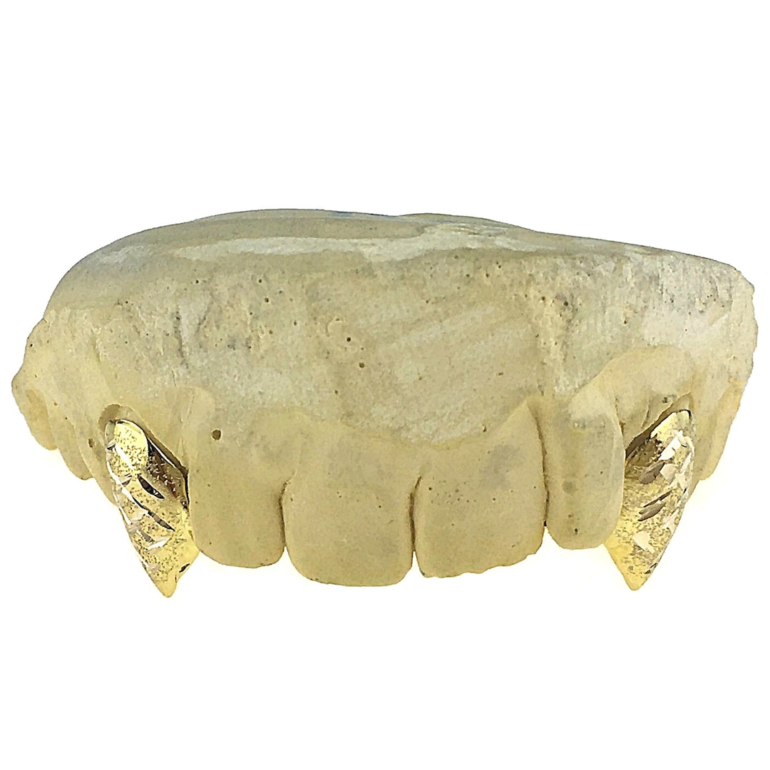 10K Gold OR 14K Gold Custom Fang Teeth Grillz Vampire Diamond Cut ...