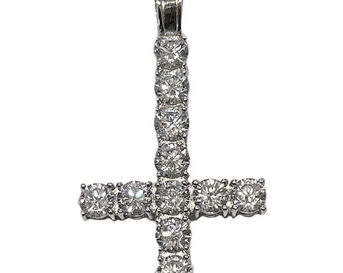 925 Sterling Silver Inverted Cross Pendant, Iced CZ Tennis Style - Etsy