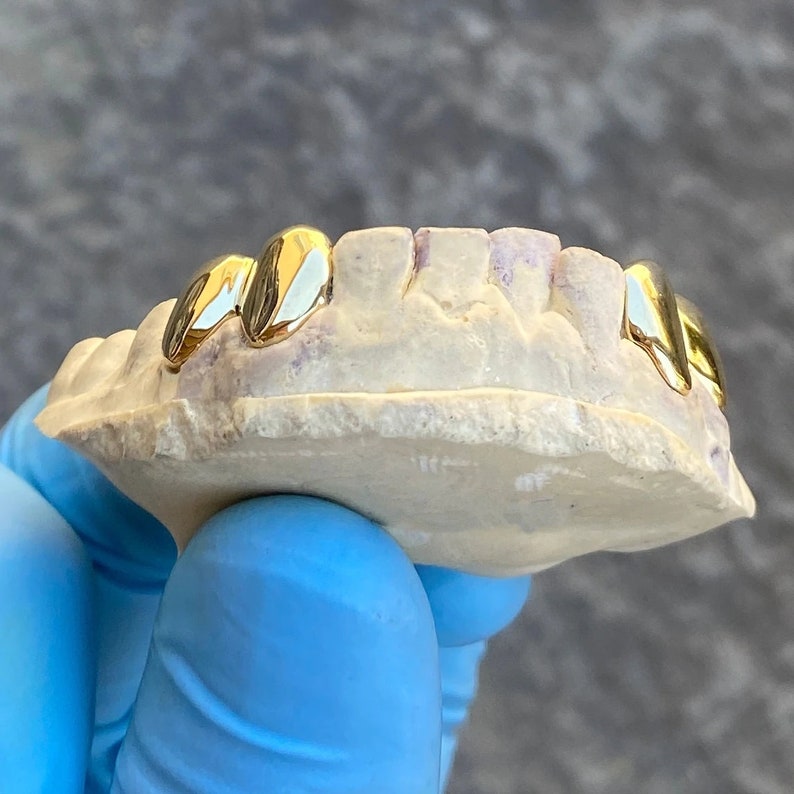 Real Solid 10K Gold Double Side Canine Teeth Custom Grillz - Etsy