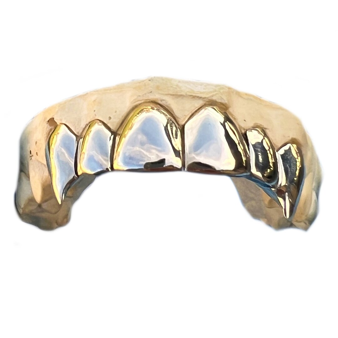 Solid 10K Gold OR 14k Gold Fang Grillz Single Caps Perm Look Custom Fit ...