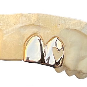 Solid 10K Gold or 14K Gold Double Cap Open Heart Cutout & Solid Tooth ...