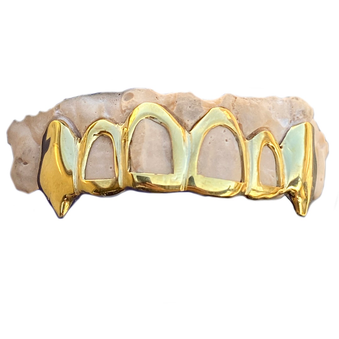 Gold Plated 925 Sterling Silver Vampire Grillz, Fang Teeth Open Face ...