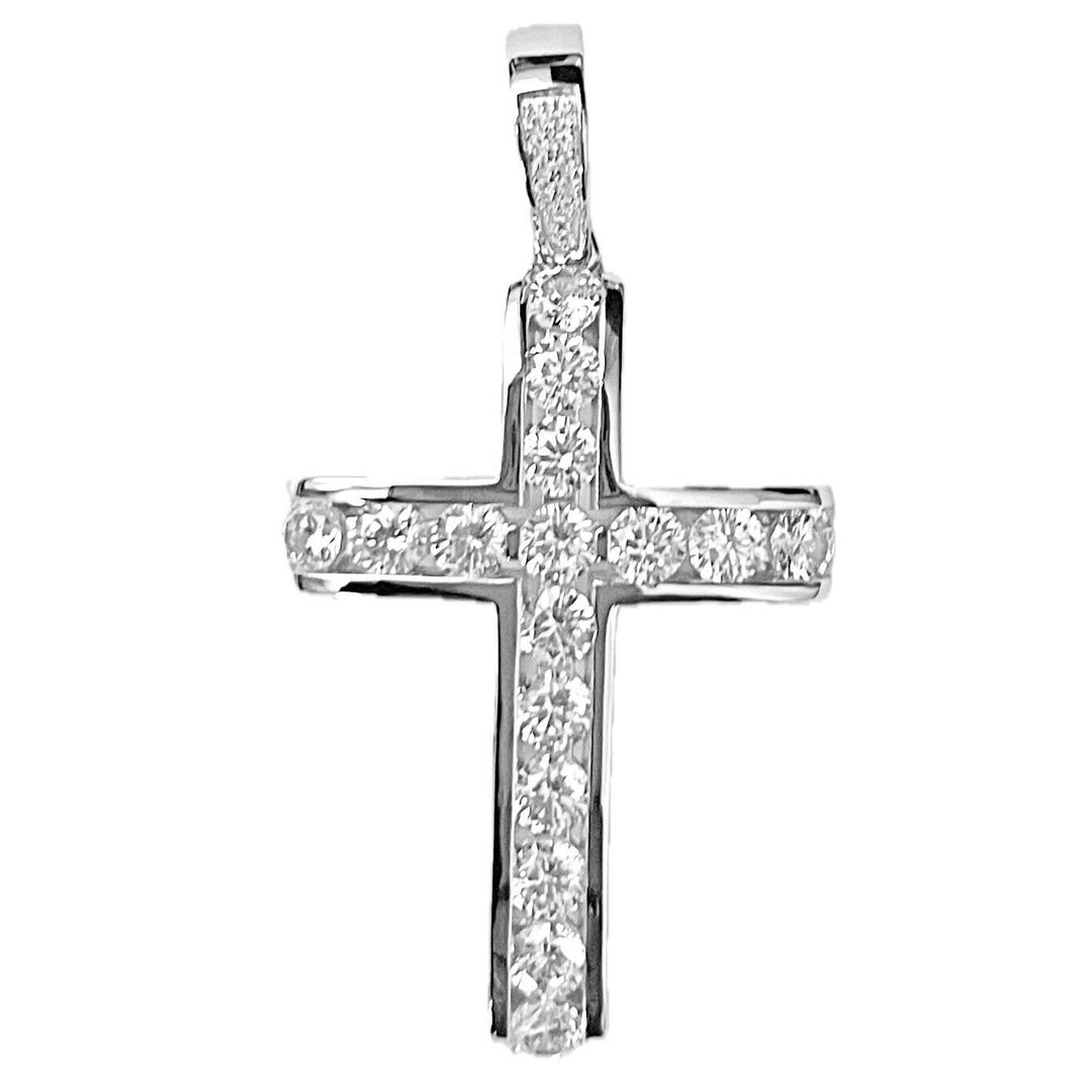 Real Solid 925 Sterling Silver Channel-set CZ Tennis Cross Hip Hop ...