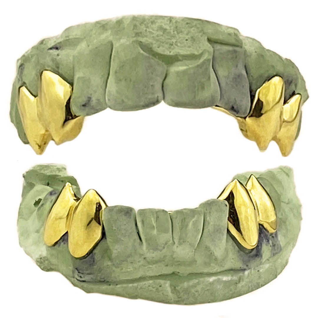 Solid 925 Sterling Silver Gold Plated Custom Fang Grillz Double Fangs ...