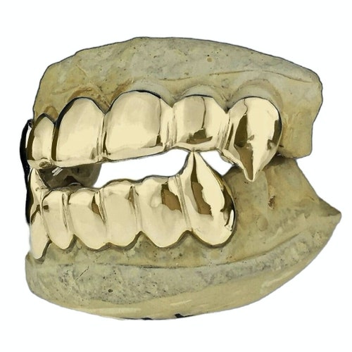 Solid 10K Gold or 14K Gold Custom Fang Grillz Set Double Fangs - Etsy