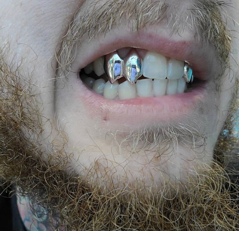 925 Sterling Silver Custom Fang Grillz Set Double Fangs Caps | Etsy