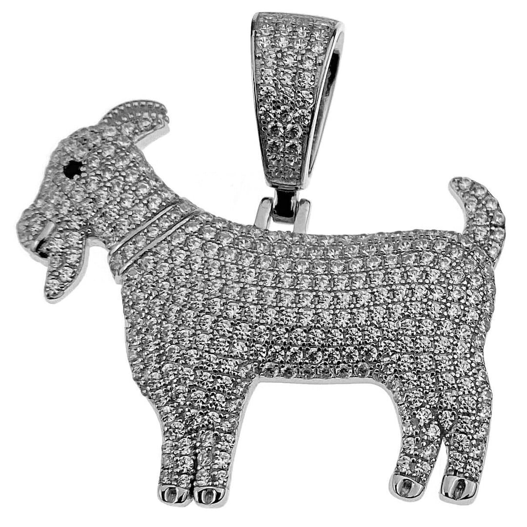925 Sterling Silver GOAT Hip Hop Pendant Iced Bling Out CZ Micro Pave 1 ...