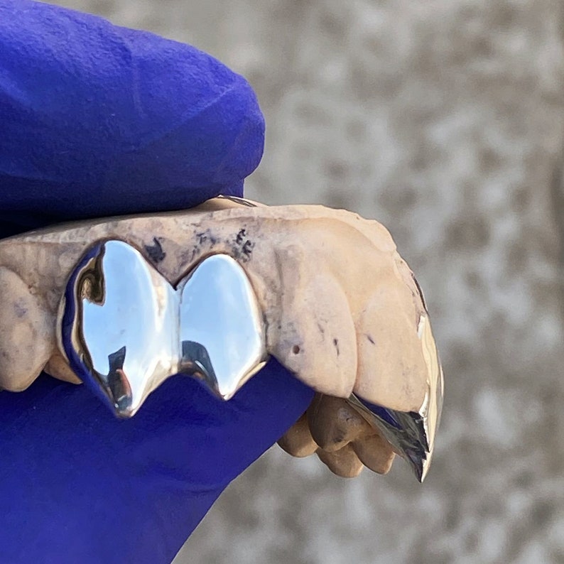 925 Sterling Silver Custom Fang Grillz Set Double Fangs Caps | Etsy