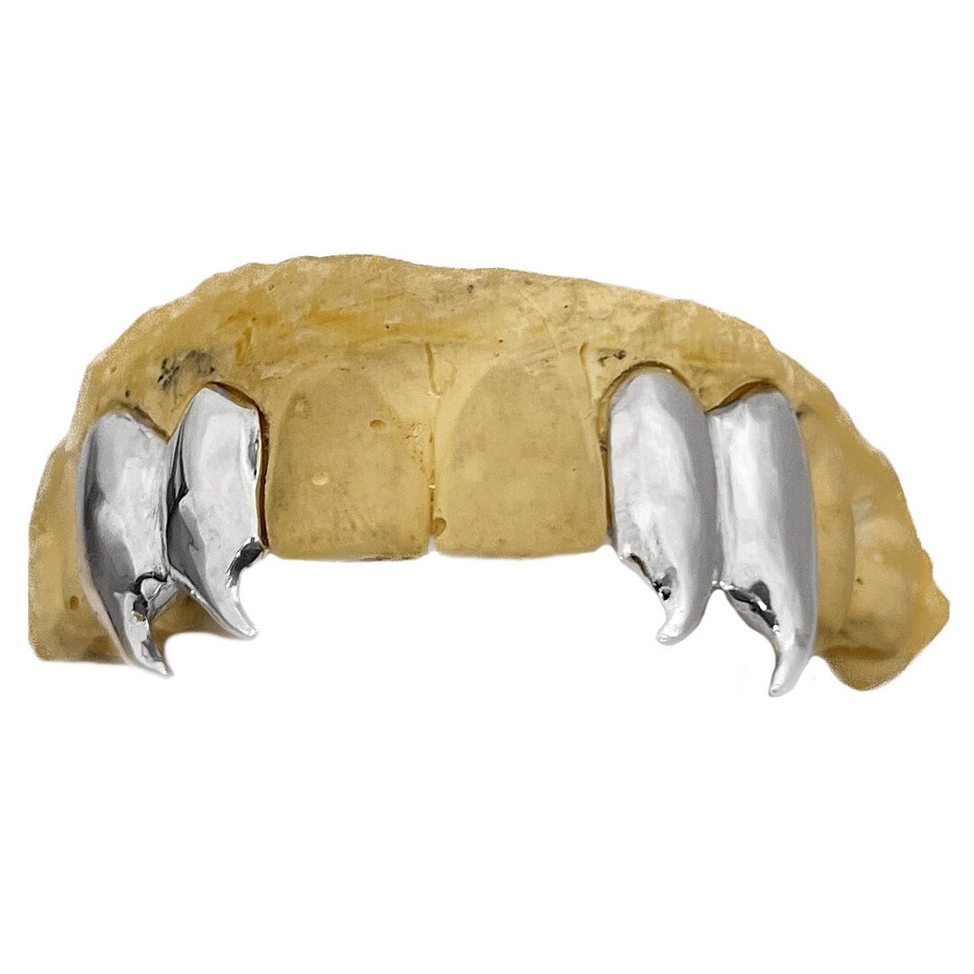 925 Sterling Silver Custom Fang Grillz Set Extra Long Curved Extended ...