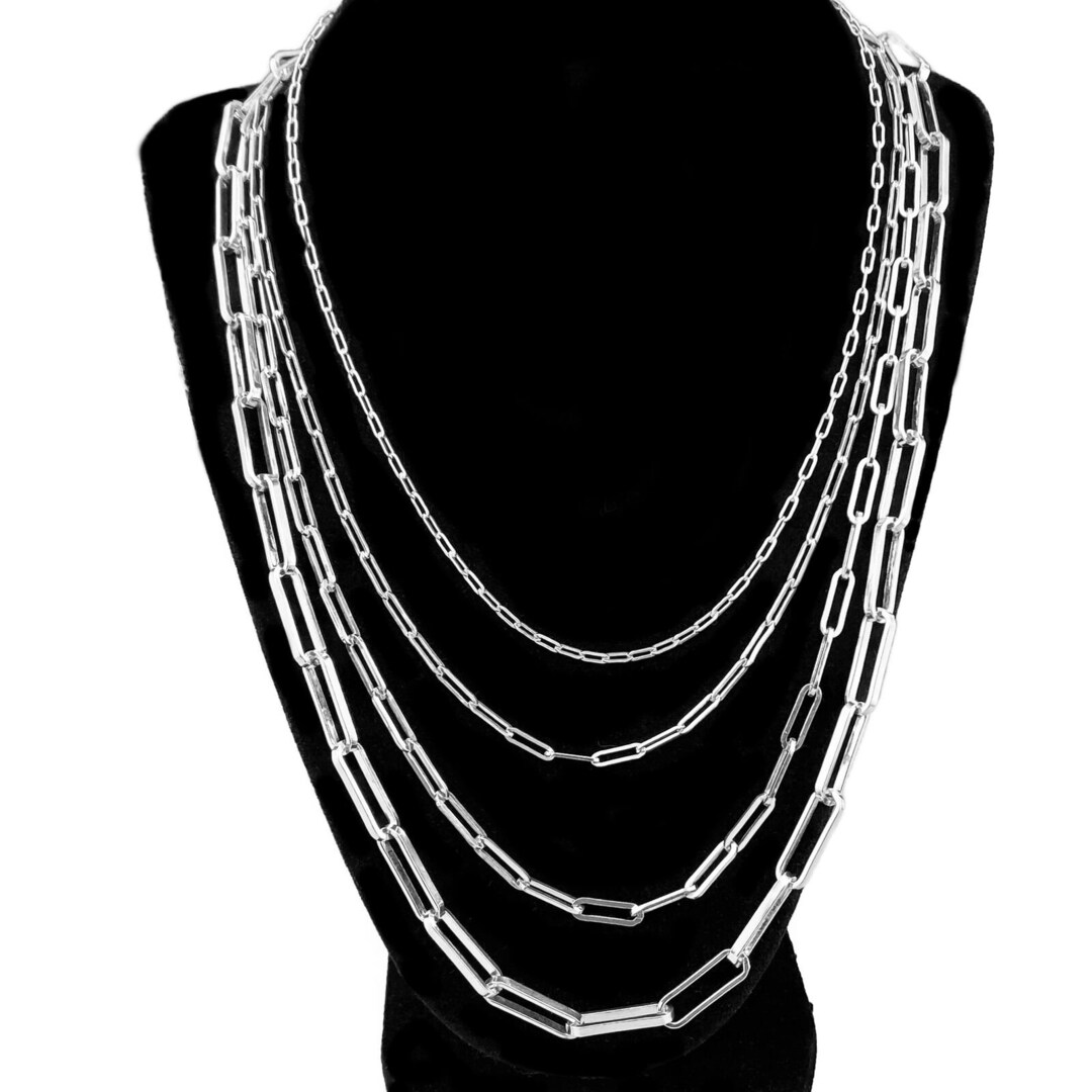 925 Sterling Silver Paperclip Paper Clip Chain Necklace 14" -24" 2mm ...