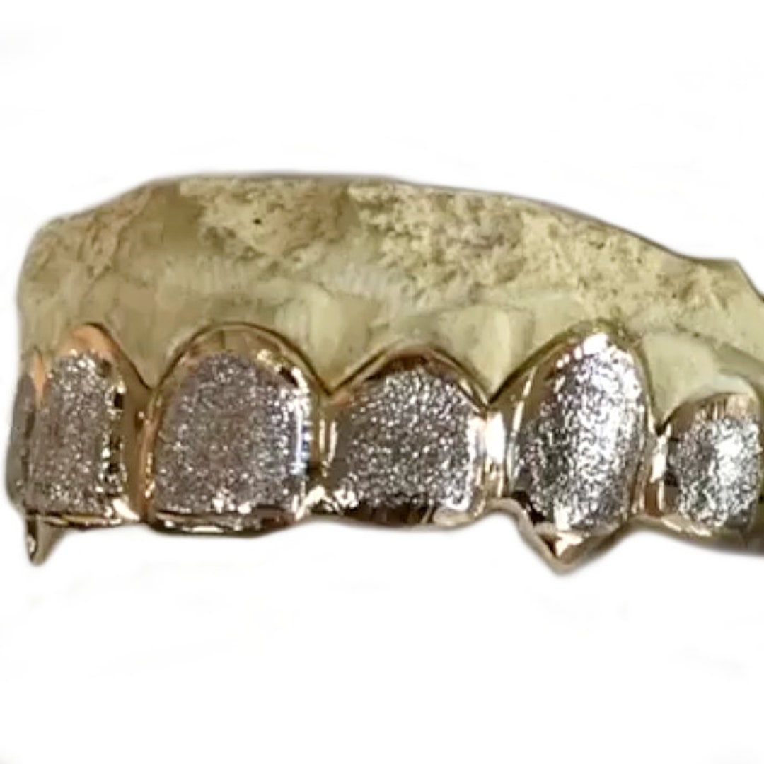 10K/14K Gold Custom Vampire Fang Grillz, Diamond Dust 2-tone - Etsy