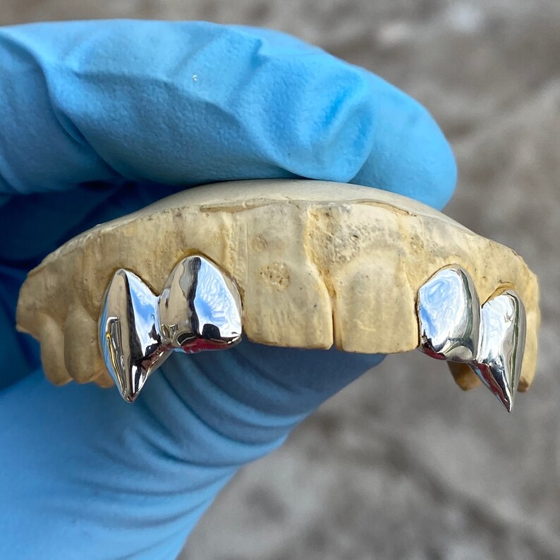 925 Sterling Silver Custom Fangs Grillz Set Double Caps - Etsy