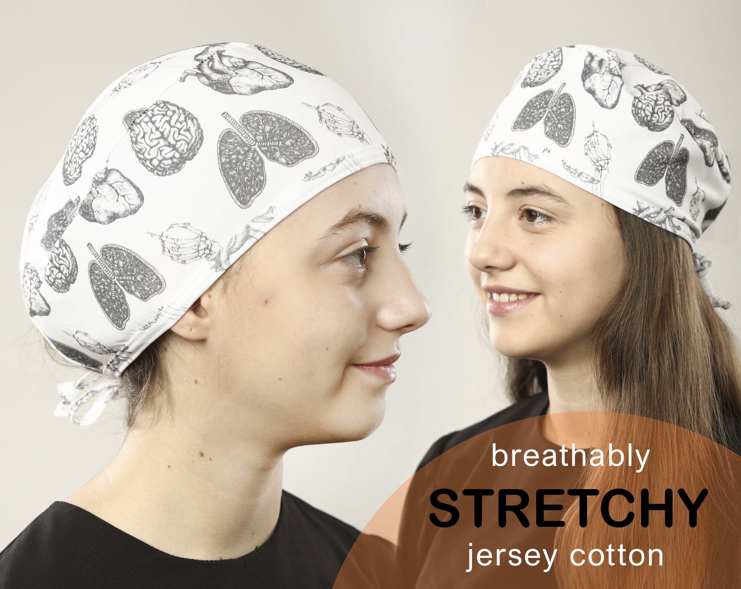 Anatomy Heart Brains Lungs Tie Dye Stretchy Scrub Cap / Surgical ...