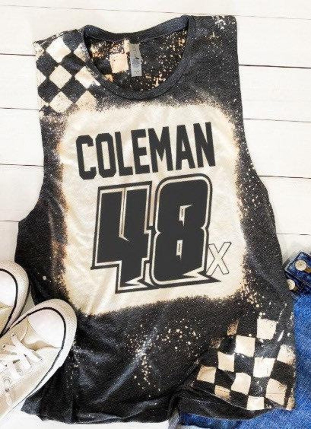 Check Size Chart Personalized Race Car Number Tank Top, Bleached Tops ...