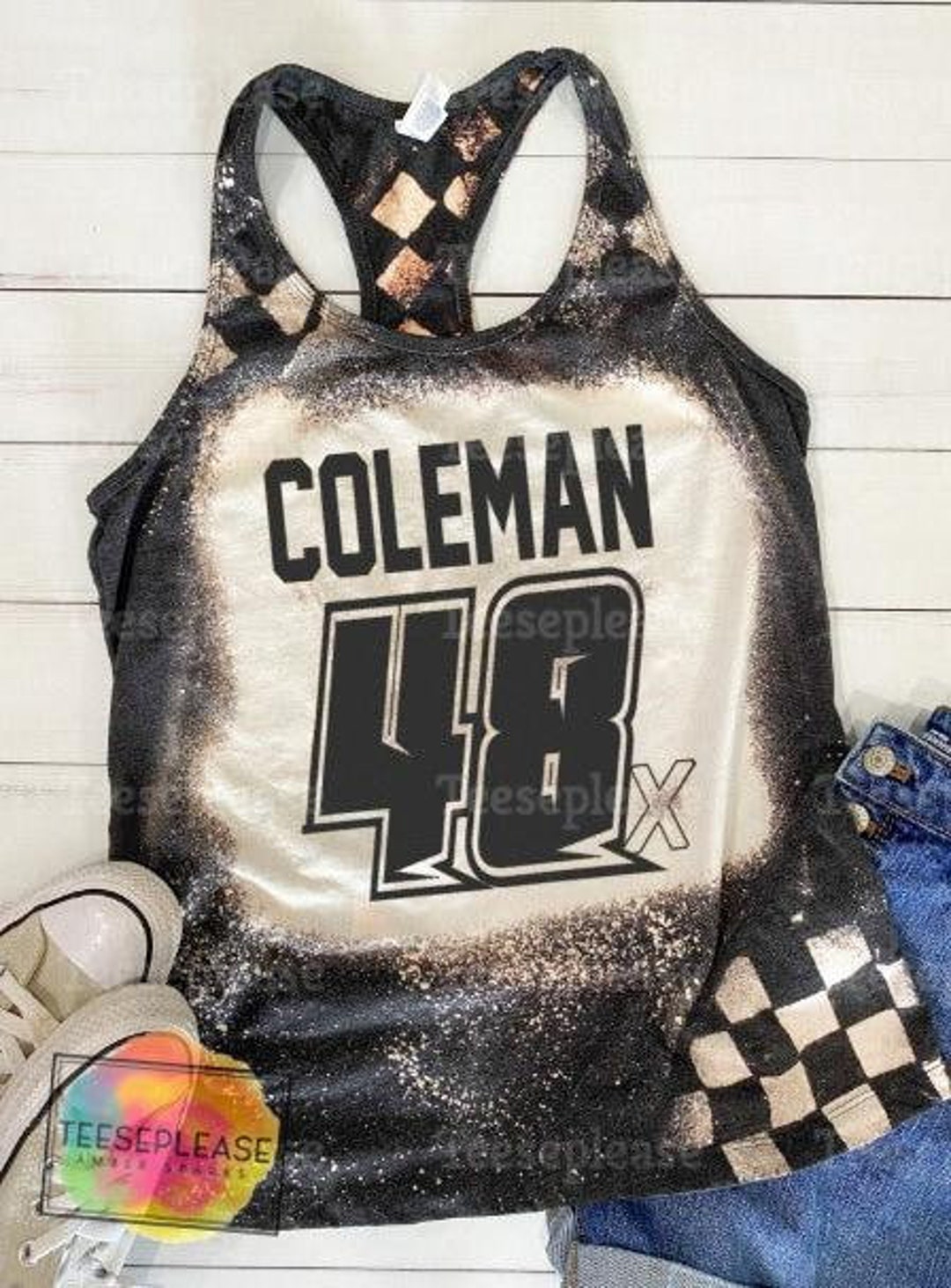 Racerback Tank Personalized Race Car Number Tank Top Bleached Shirts ...