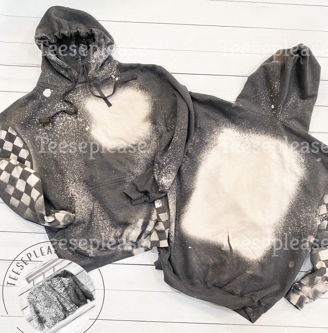 Bleached Blank Pocket Design/back Race Hooded Sweatshirt Checkered ...