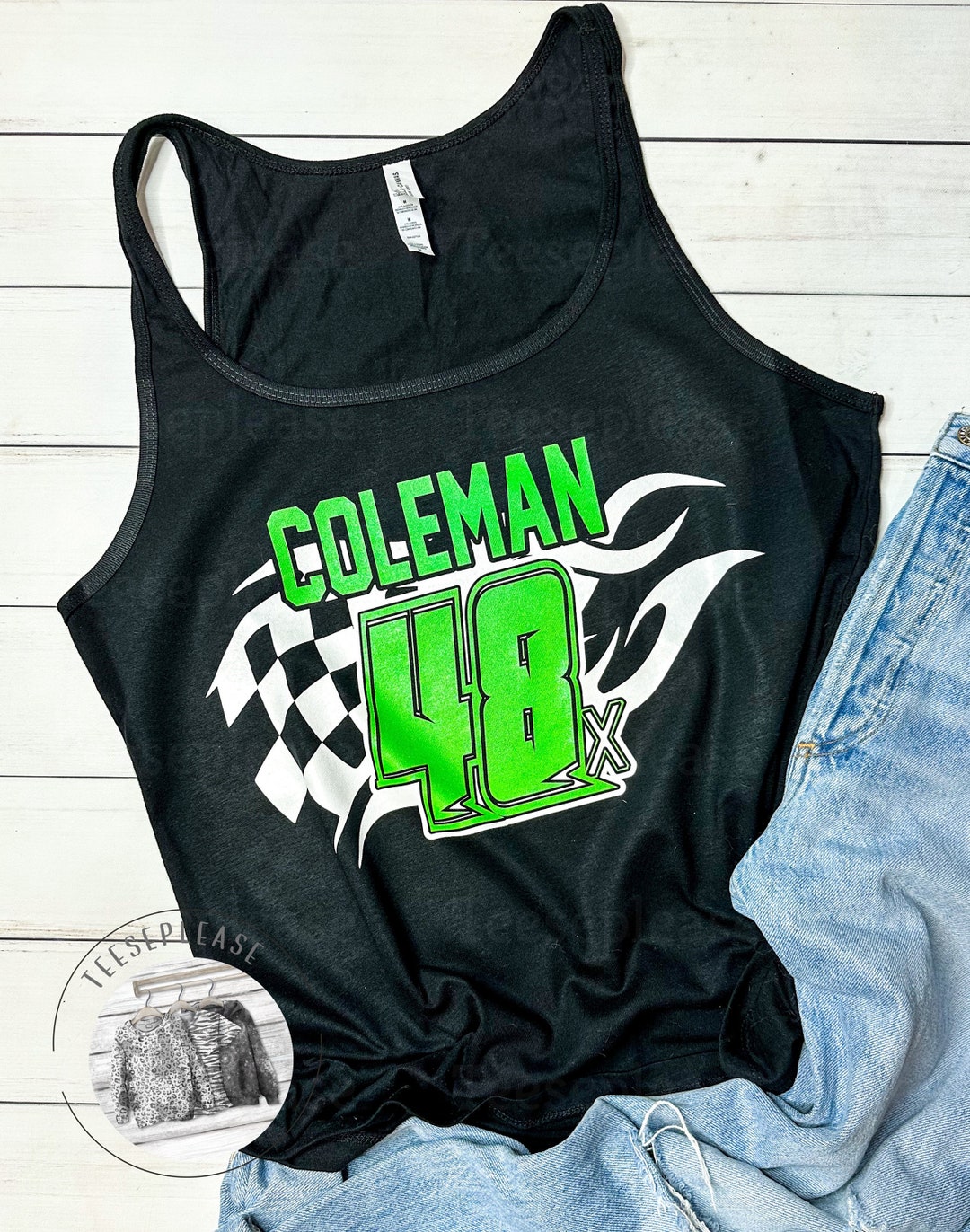 Dtg Relaxed Tank Personalized Race Car Number Tank Top Green Racing ...