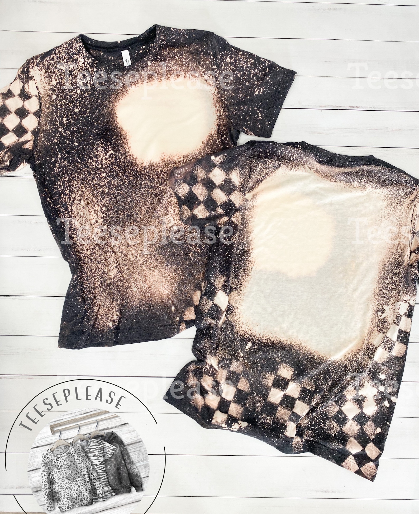 Blank Pocket Design Bleached Blank Checkered Sleeve Race Unisex T-shirt ...