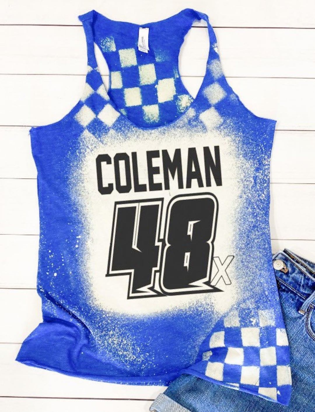 Personalized Racing Blue Dirt Track Car Number Tank Top Bleached Shirts ...
