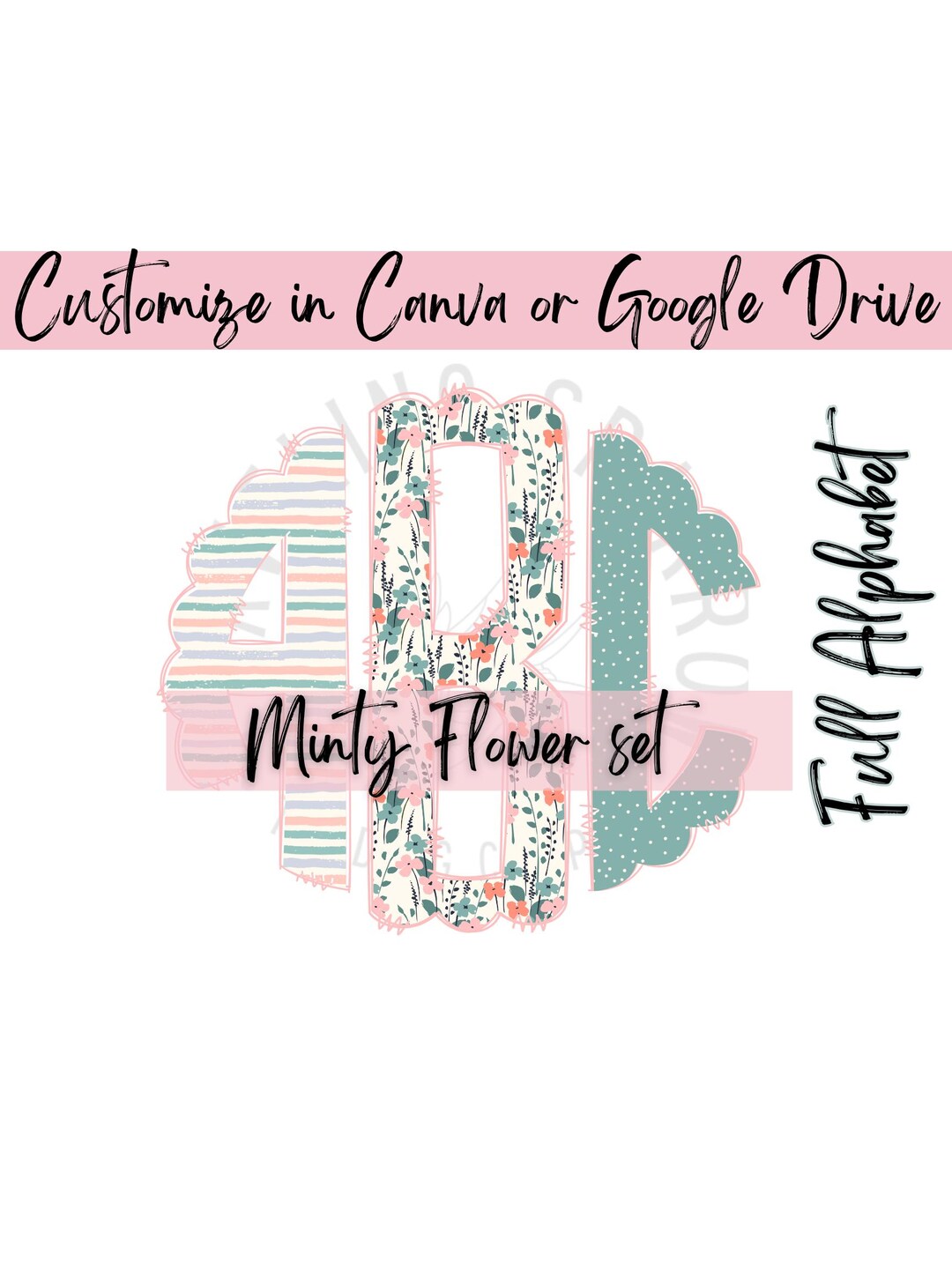 Monogram Mint Floral PNG, Floral Vibes, Custom PNG, Edit in Canva, Full ...