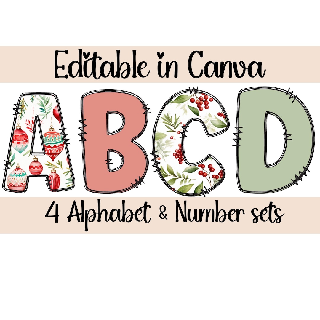 Christmas Doodle Alphabet PNG: Canva Editable Letters (digital Design ...