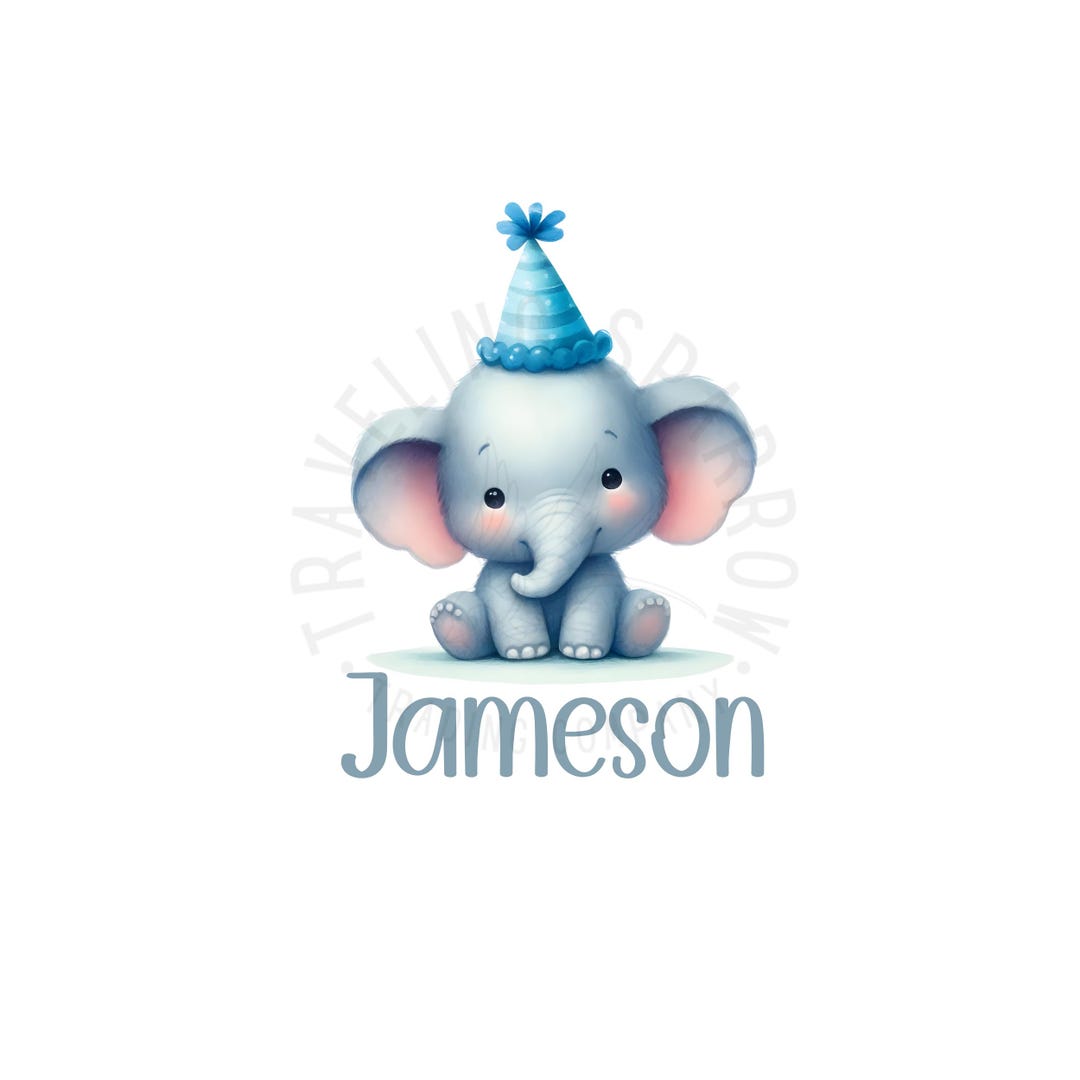 Custom Baby Elephant Birthday PNG: Personalized Name Design (digital ...