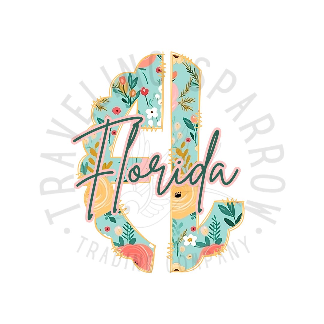 Custom Scalloped Florida Floral State Custom Digital Monogram - Scallop ...