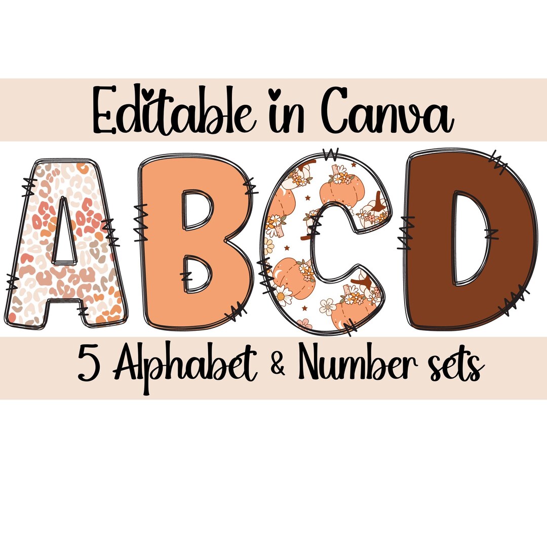 Fall Pumpkin Doodle Alphabet PNG: Canva Editable Letters (digital ...