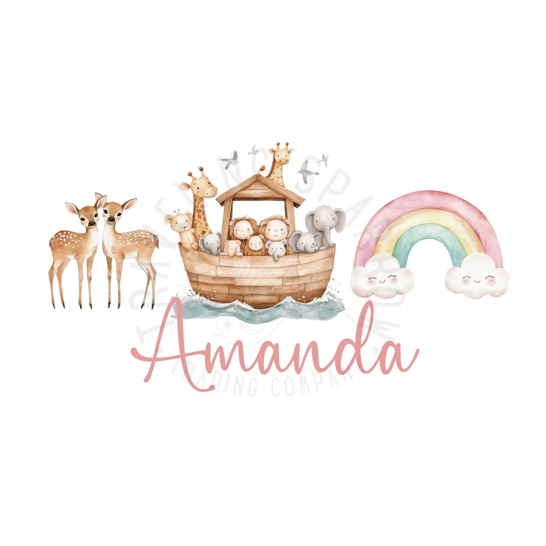 Custom Name Noah's Ark PNG | Personalized Rainbow, Animals & Ark Design ...