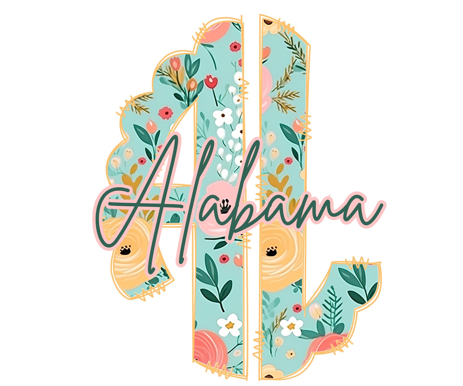 Alabama Floral State Custom Digital Monogram Scallop Floral State ...