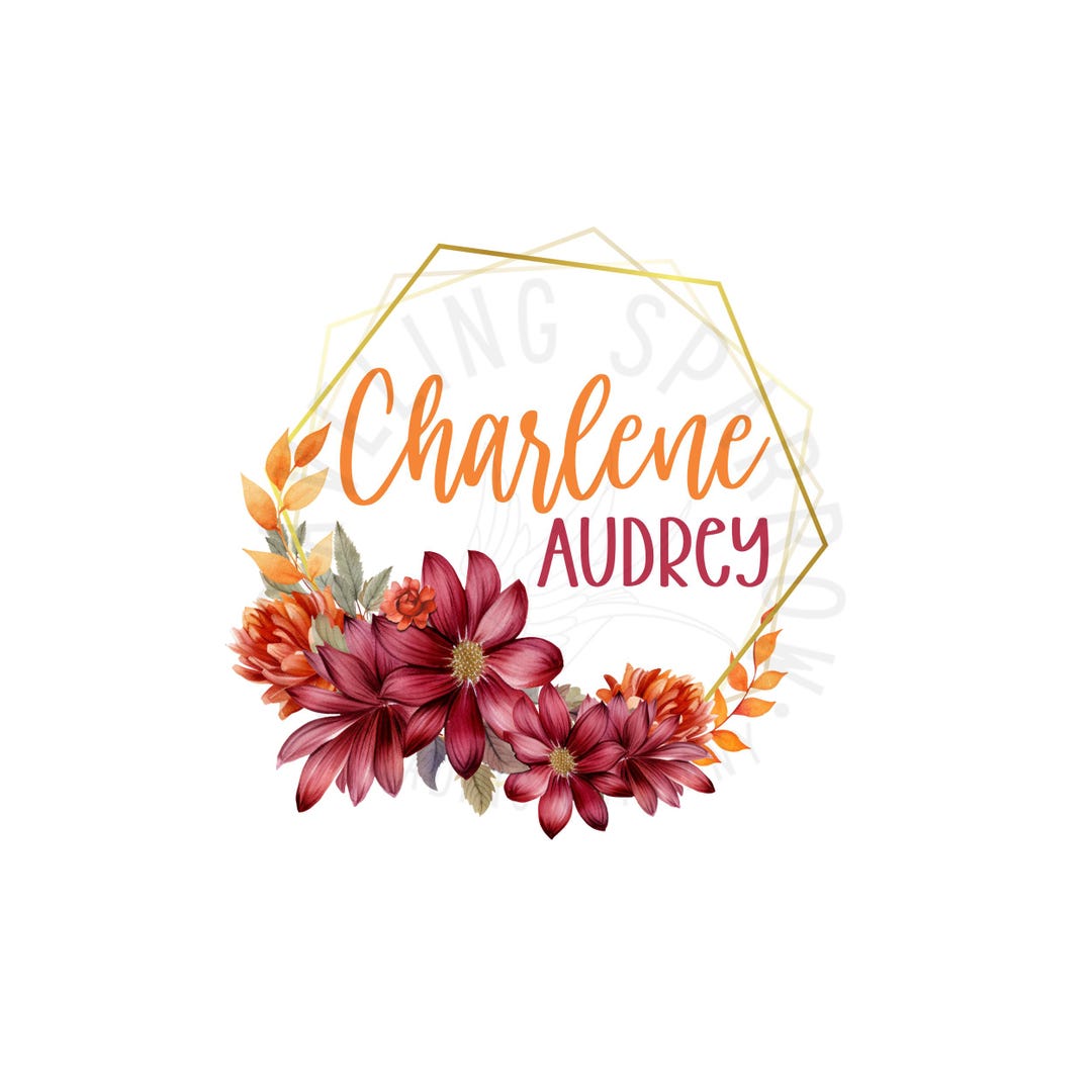 Fall Floral Name PNG | Custom Name Sublimation Design | Burgundy Orange ...