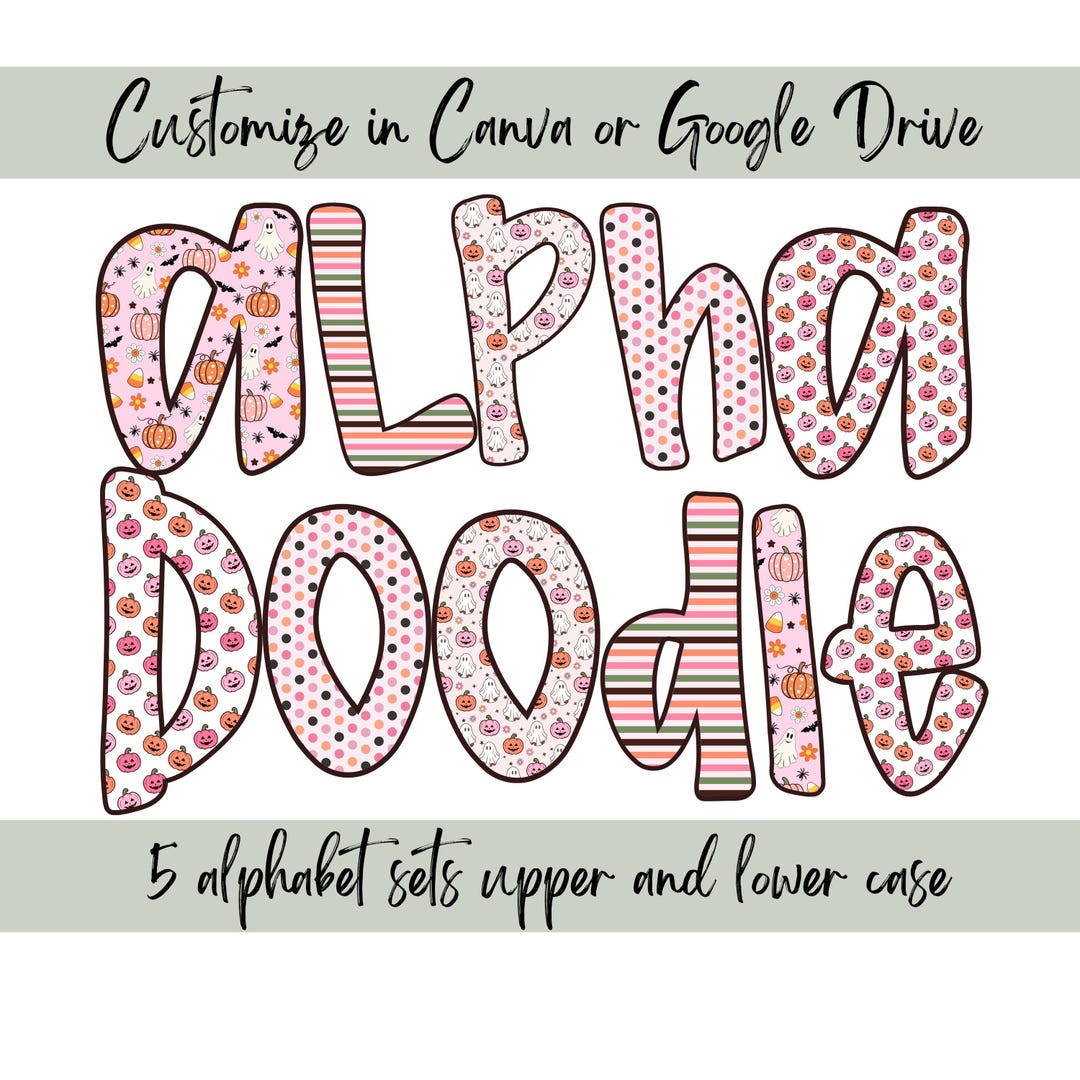 Pink Halloween Doodle Alphabet PNG Bundle: Spooky Pastel Font (canva ...