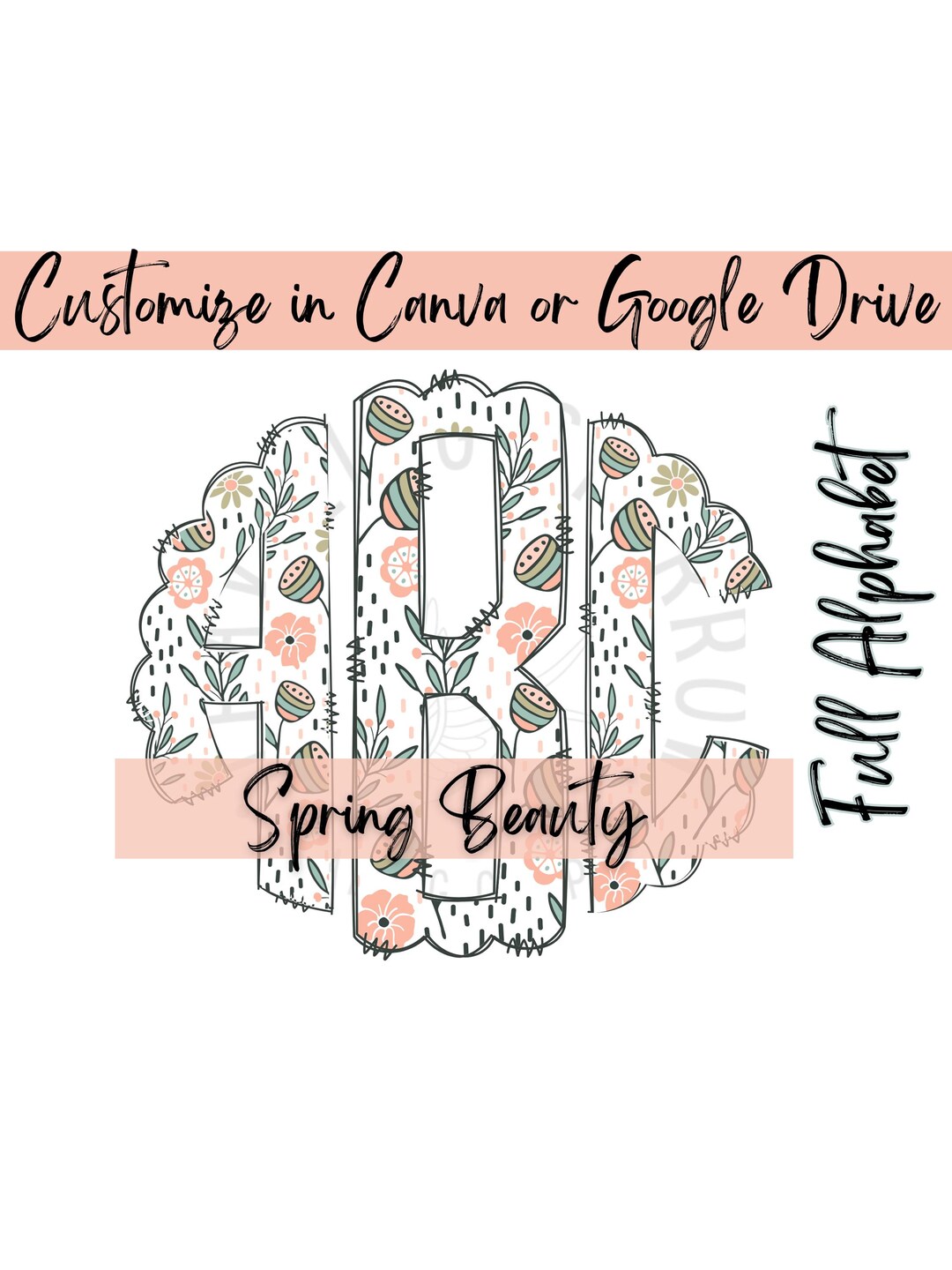 Monogram Spring PNG, Floral Vibes, Custom PNG, Edit in Canva, Full ...