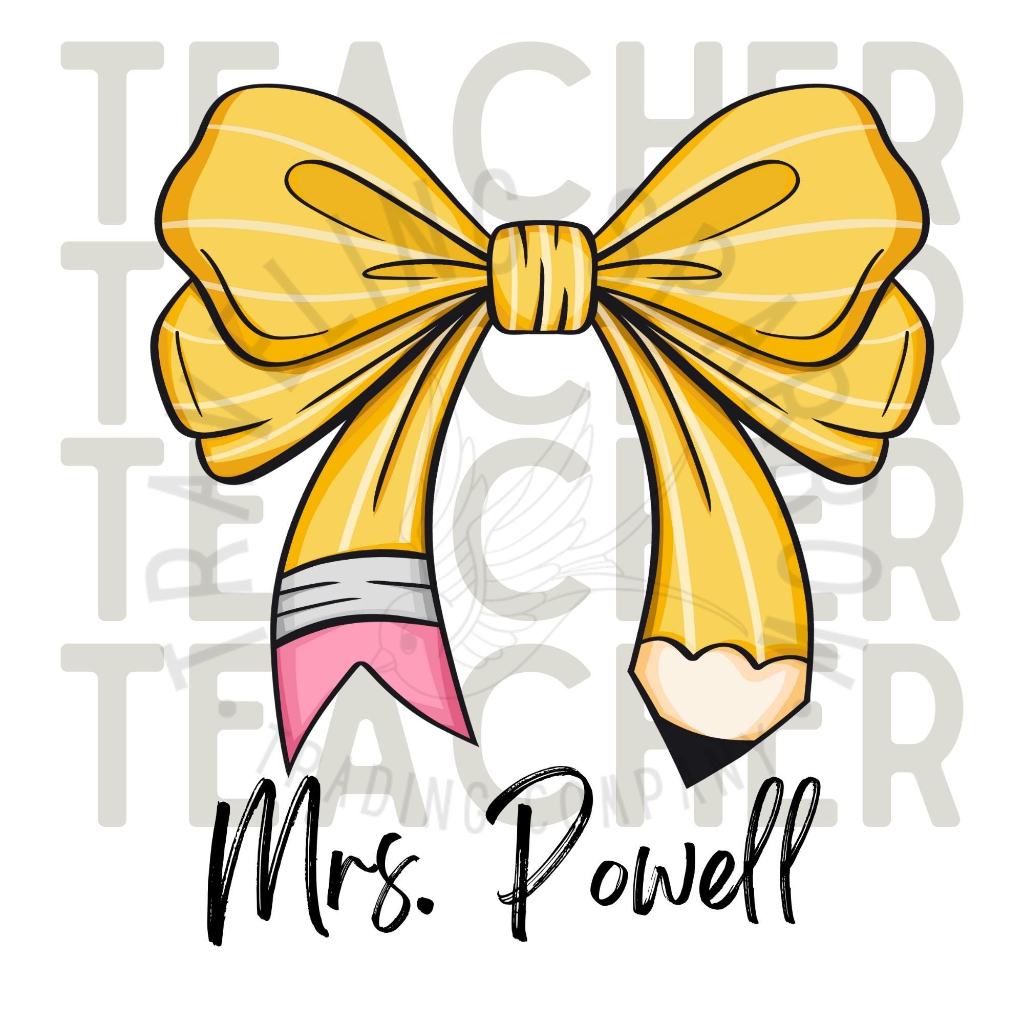 Custom Teacher PNG: Coquette Pencil Bow Design (digital Download) - Etsy