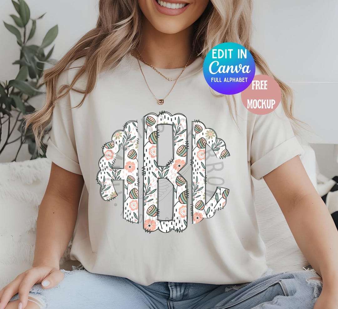 Editable Floral Alphabet Canva Template | Monogram Font PNG for Shirts ...