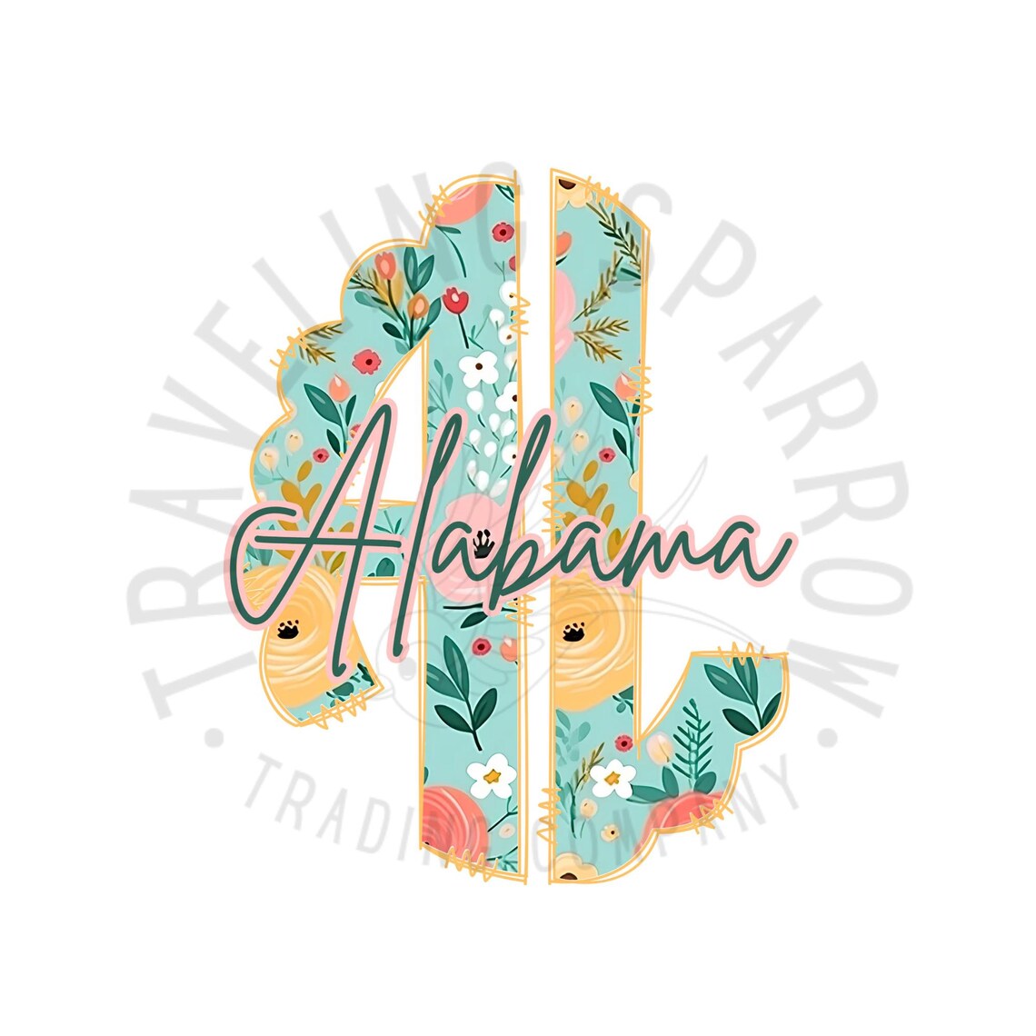 Floral Alabama State Monogram: Custom Scalloped Letters (digital ...