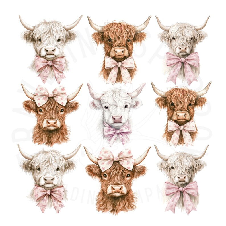 Highland Cow Clipart With Bows, Farm Animal PNG (digital Download) - Etsy